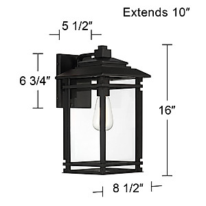 John Timberland North House Mission Traditional Outdoor Wall Light Fixture Matte Black Metal 16" Clear Glass Shade for Exterior House Porch Patio Outside Deck Garage Yard Front Door Garden Home