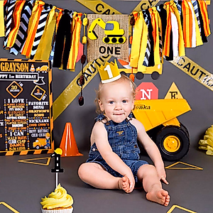 PRATYUS Construction Birthday Party Supplies for Kids, Construction Party Decorations with Banner, Highchair Banner, Yellow Bow Tie Crown Kit, Cake Topper for Boys Girls Bday Party Event Favors
