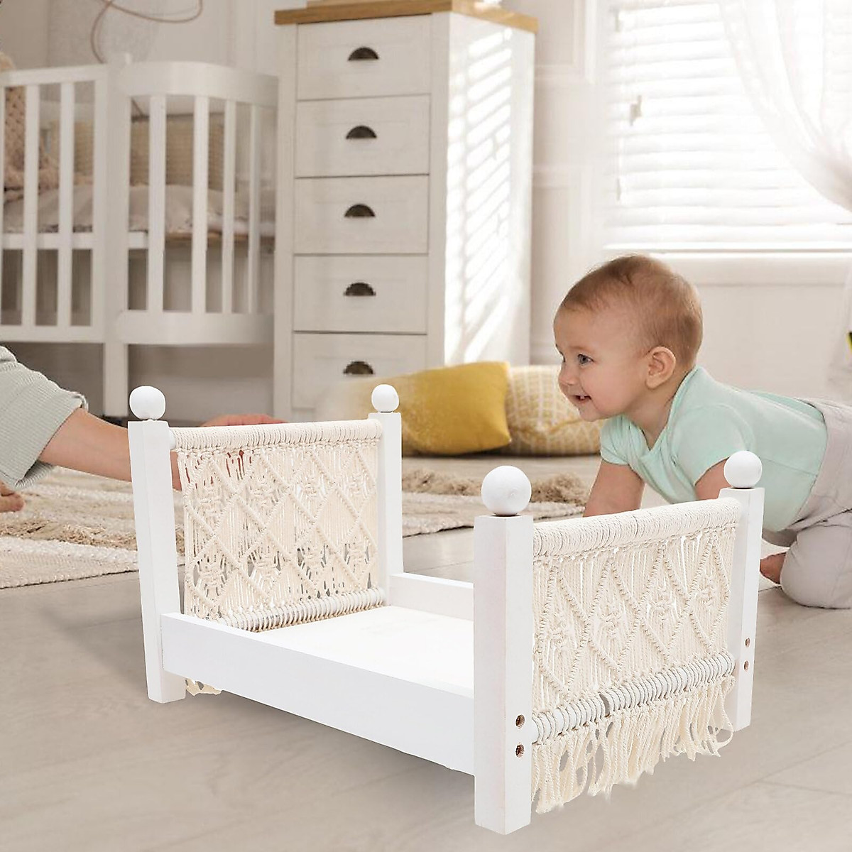 PartyKindom 1pc Newborn Photography Prop Crib Shooting Assisted Wood Hand- Woven Bed for Home/Wall/Kitchen/Room Decor