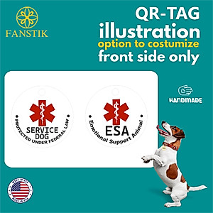 Engraved Personalized QR Code Pet ID ESA Tag(Made In USA) Service Dog tag, Custom Emotional Support Animal Tag Red Medical Symbol, Personalize Tag & Web, Scan QR Receive Location Alert FANSTIK(QR ESA)