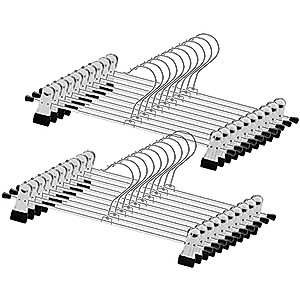 Pants Hangers with Clips 20 Pack Skirt Hangers Adjustable Metal Slack Space Saving Hangers Clothes Hangers Ultra Thin Durable Hangers for Clothes Jeans Pants Skirt Trouser