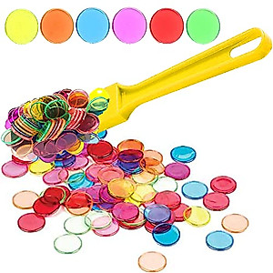 TCOINERY Bingo Chips Set-Magnetic Wand & 100 Counting Chips-6 Colors Transparent Plastic Markers for Family School Learning Game Zoom Bingo and Pokeno Nights