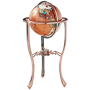 Unique Art 36-Inch by 13-Inch Floor Standing Amberlite Gemstone World Globe with Copper Tripod Stand
