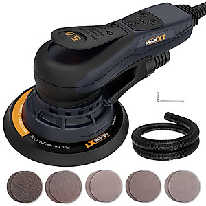 MAXXT Random Orbital Sander Brushless 350W 3A Multi-function Variable Speed Electric Corded Orbital Sanders Machine with 10 Sanding Paper for Woodworking, Drywall Sanding, Polishing (5.0mm Orbit)