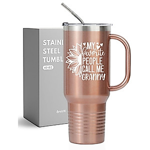 Onebttl Granny Gifts from Granddaughter, Grandson, 40 oz Insulated Stainless Steel Wine Tumbler with Lid and Straw, Gifts for Grandma on Birthday, Christmas, Mother's Day, Rose gold