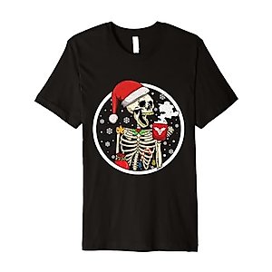 Skeleton Drinking Chocolate Winter December Christmas Premium T-Shirt