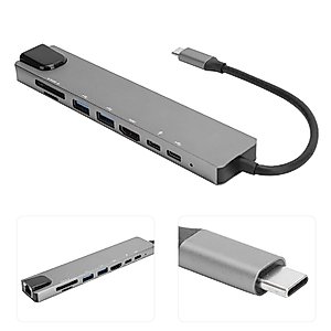 wendeekun TypeC Docking Station,8 in 1 TypeC Converter TypeC to PD/HDMI/RJ45/Memory Card/Storage Card/USB3.0 Adapter,Easy and Convenient Expansion