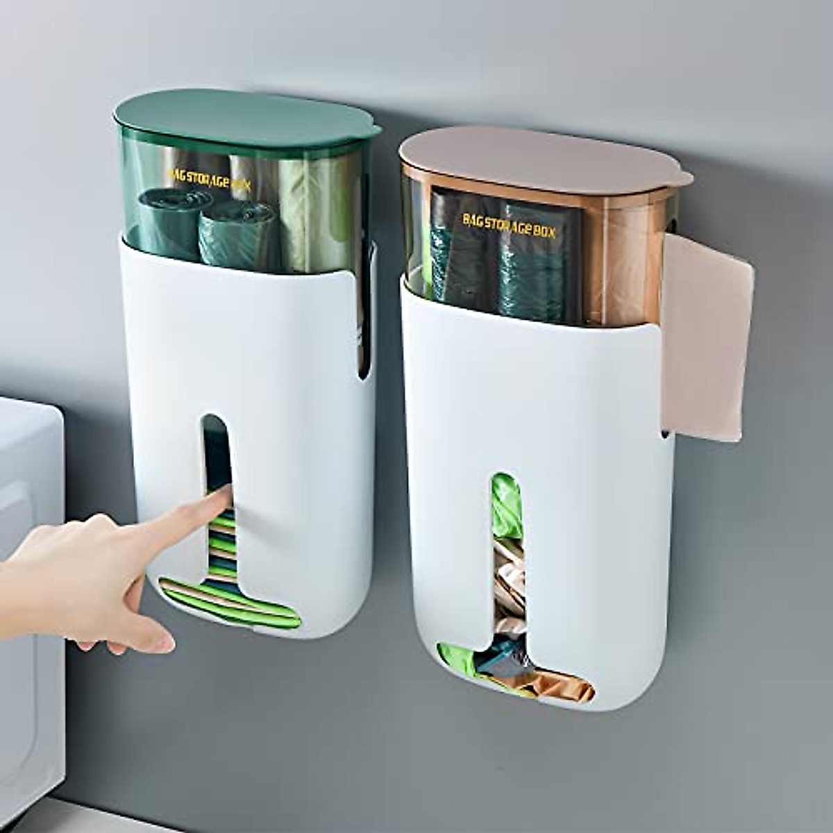 PoerNica Plastic Bag Holder Roll of Trash Bag Organizer 2 in 1 Wall Mount Garbage Bag Dispenser for Home & Kitchen Trash Bag Organization