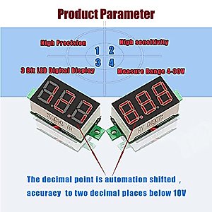 DaFuRui dc Voltage Display，6pcs Mini Digital Voltmeter 0.36 Inch Three-Wire DC 0-100V Voltage Tester Reverse Polarity Protection and Accurate Pressure Measurement（Red/Green/Blue）