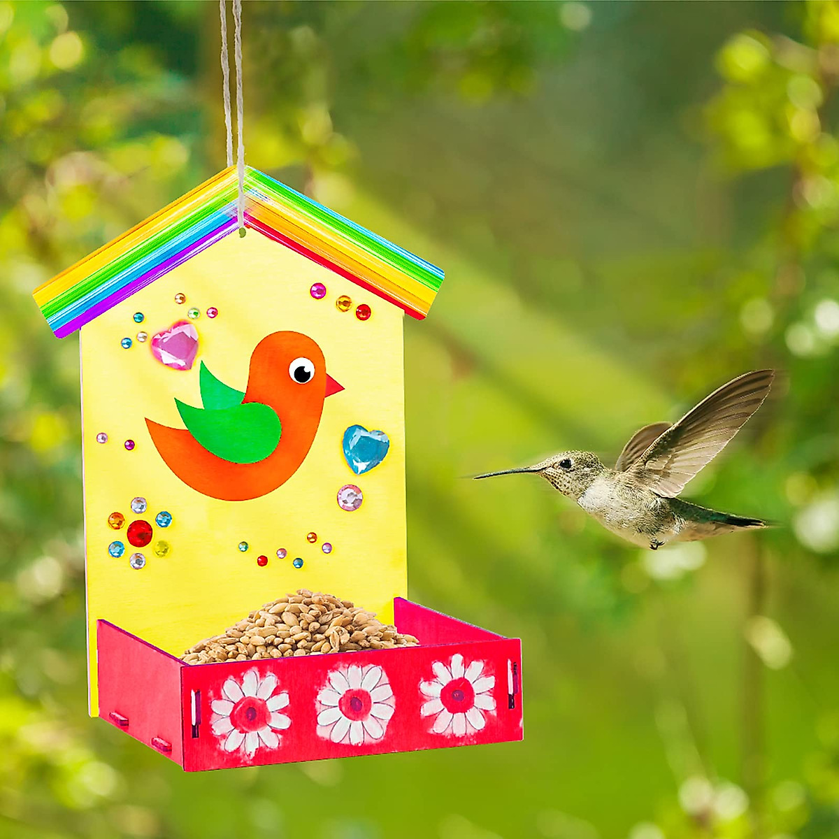 Wooden Arts and Crafts for Kids, 2-Pack Make Your Own Bird Feeder Painting Kit with Diamond Stickers, Educational Fun Kids Craft for Girls Boys Age 3-5 4-8 8-12, Welcome Birdies to Your Yard