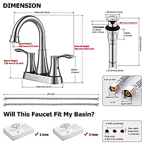PARLOS Swivel Spout 2-Handle Lavatory Faucet Brushed Nickel Bathroom Sink Faucet with Metal Pop-up Drain and Faucet Supply Lines, Demeter 13627