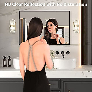 LOAAO 40"X32" Black Rectangle Bathroom Mirror Wall, Matte Black Aluminum Alloy Frame, Tempered Glass, Hangs Vertically or Horizontally, Easy to Install