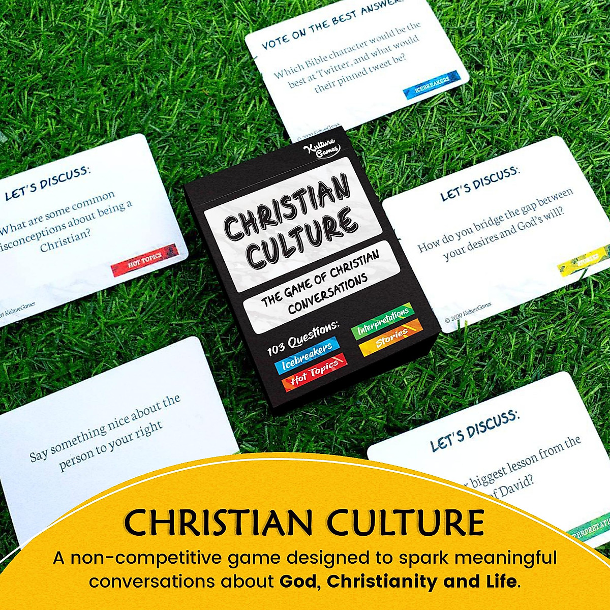 Kulture Games Christian Culture - The Game of Christian Conversations - Fun & Thought Provoking Conversation Starters About God, Christianity & Life – Christian Cards for Bible Study or Youth Groups