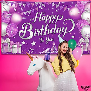 KatchOn, Purple Happy Birthday Banner - XtraLarge, 72x44 Inch | Purple Happy Birthday Banner Decor | Birthday Banner Purple for Happy Birthday Decorations | Happy Birthday Purple Banner Decorations