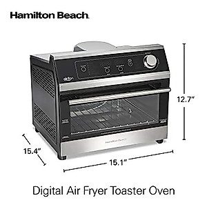 Hamilton Beach Air Fryer Countertop Toaster Oven, Includes Bake, Broil, and Toast, Fits 12” Pizza, 1800 Watts, 10 Cooking Modes + Digital Controls, Black & Stainless Steel