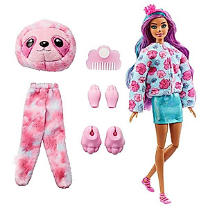 Barbie Cutie Reveal Doll, Fantasy Series Sloth Plush Costume, 10 Surprises Including Mini Pet & Color Change