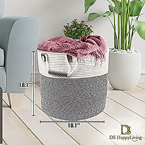 DS HappyLiving Blanket Holder Living Room XXL (Set of 2) 18x18 Basket 100% Natural Cotton Blanket Basket Living Room Blanket Storage