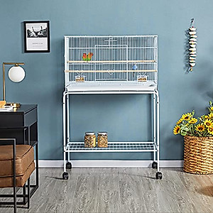 Topeakmart Flight Breeding Bird Cage for Parrots Lovebirds Parakeets with Detachable Rolling Stand, White