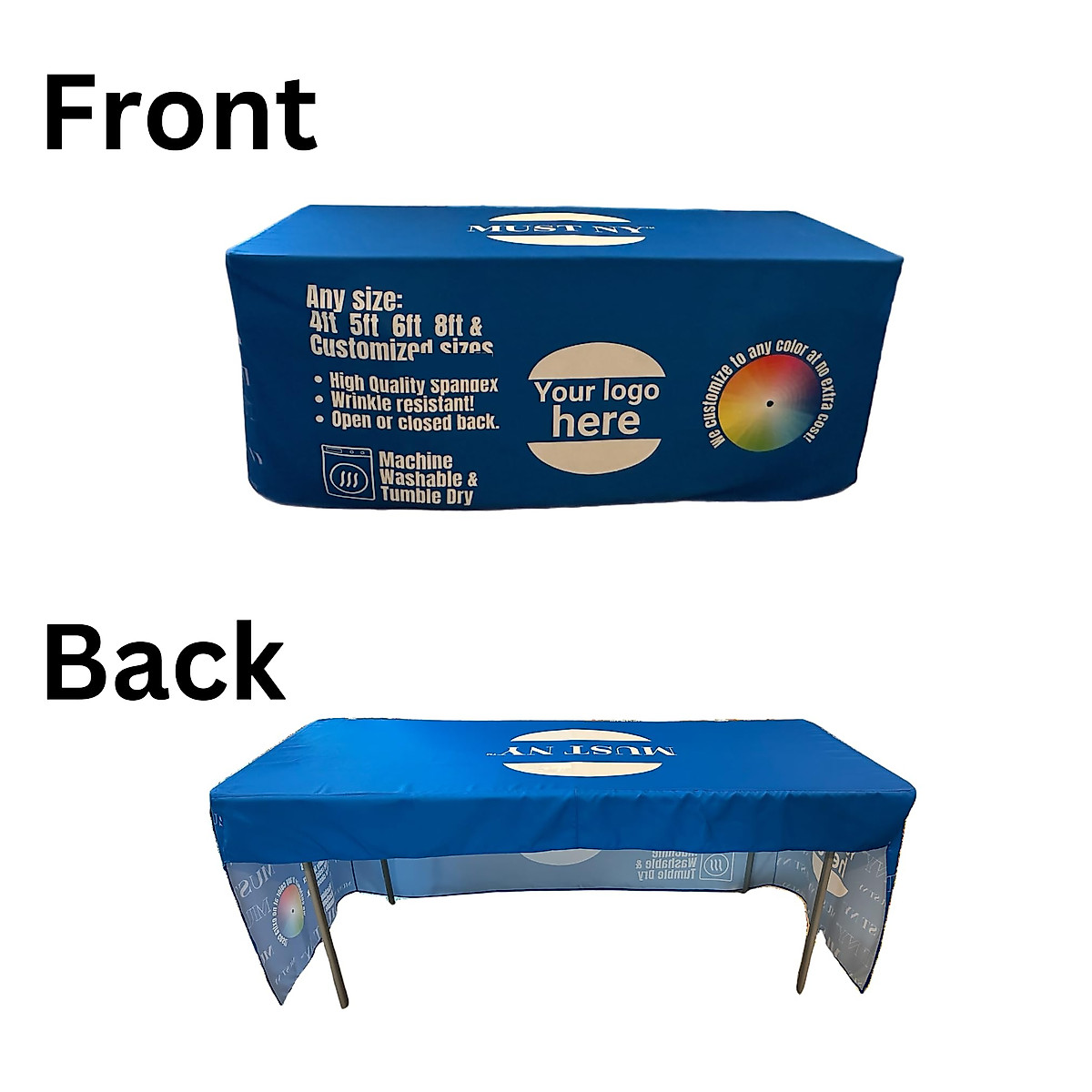 Personalized Customized with Logo Table Cloth 4FT 6 FT 8 FT Table for Tradeshow Events Birthday Wedding Anniversary Tradeshow Mantel Personalizado (Rectangle 6FT30 x 72" x 30" No Pleats no Back)