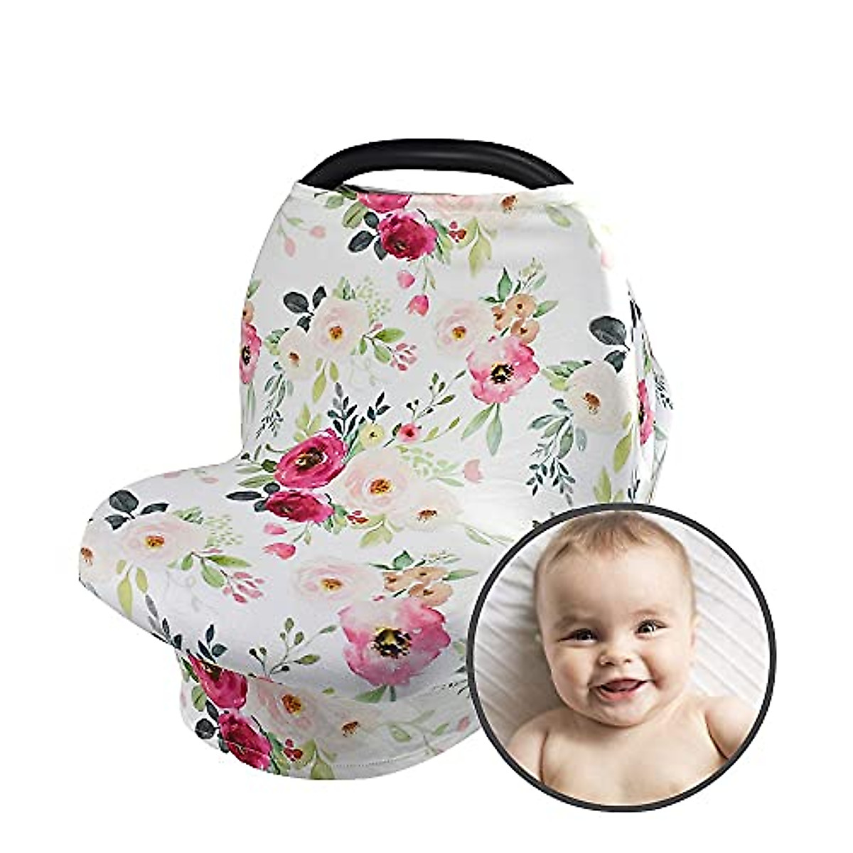NEWITIN 2 Pieces Flower Nursing Cover Breastfeeding Scarf Baby Car Seat Covers, Infant Stroller Cover, Carseat Canopy for Girls and Boys