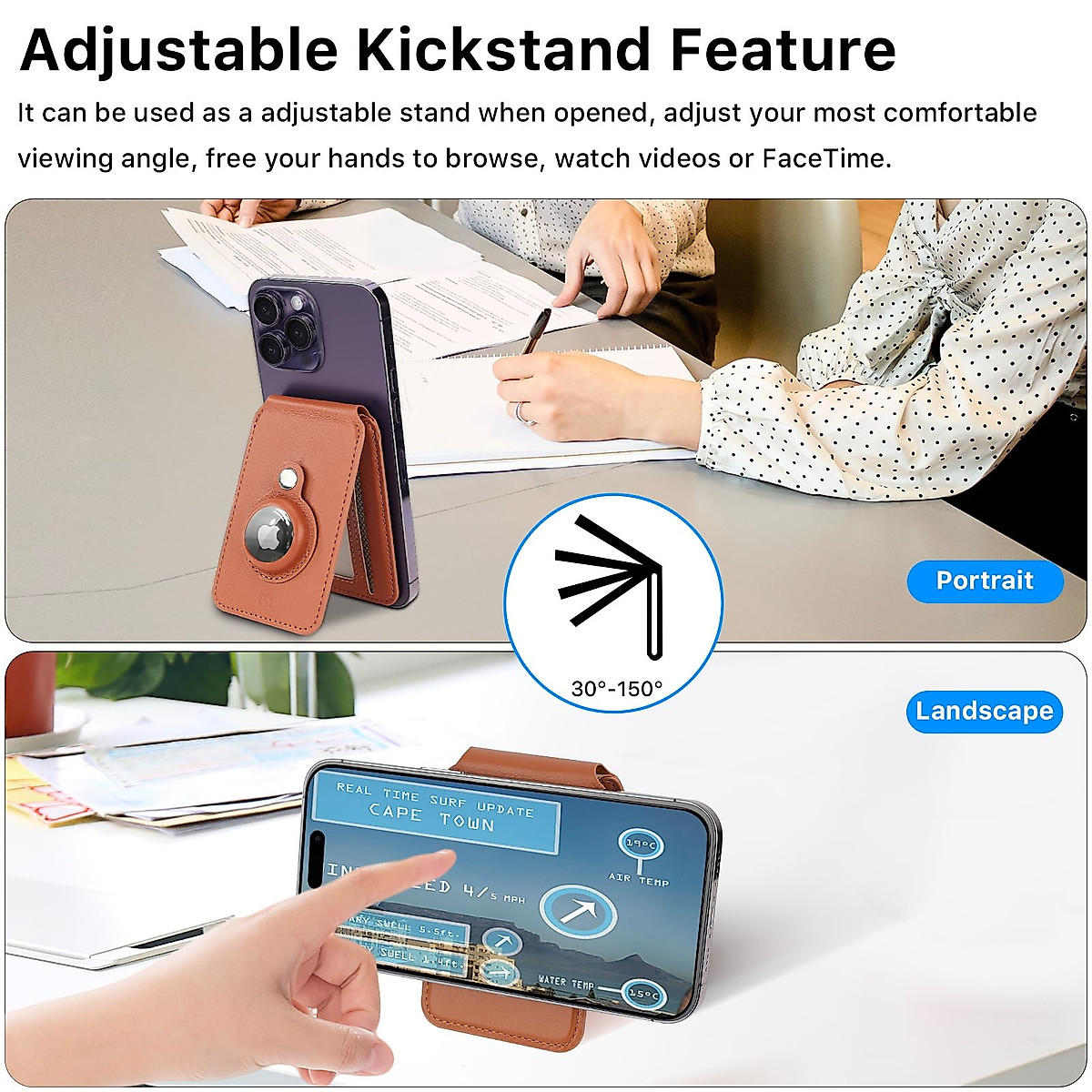 MYBAT PRO Magsafe Wallet - with AirTag Holder, Mens Magnetic Phone Wallet Card Holder with Kickstand for iPhone 15 Pro Max/14 Plus/13/12 Series, RFID Blocking, Fit 4 Cards, Brown