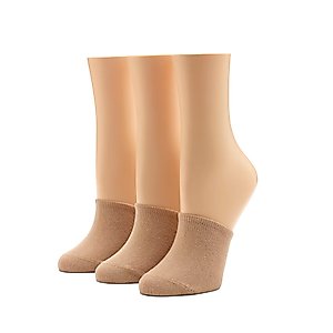HUE Women's Cotton Toe Topper 3 Pack, Cream, One Size