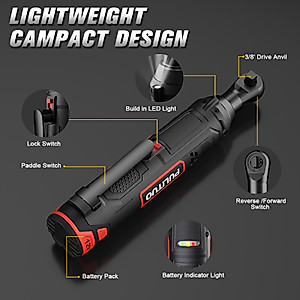 PULITUO Cordless Electric Ratchet Wrench 3/8"，12V Power Ratchet Wrench Tool, 40 Ft.Lbs, 300RPM, Power Ratchet Driver, Include Lithium-Ion Battery and Charger