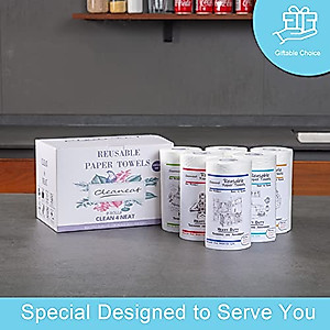 Cleaneat Reusable Paper Towels Set, 6 Rolls x 40 Sheets, Washable Cleaning Dishcloths, Paperless Kitchen Rags, Eco Friendly Paper Towel Alternative, Sustainable Gifts Pack (6 Pack)