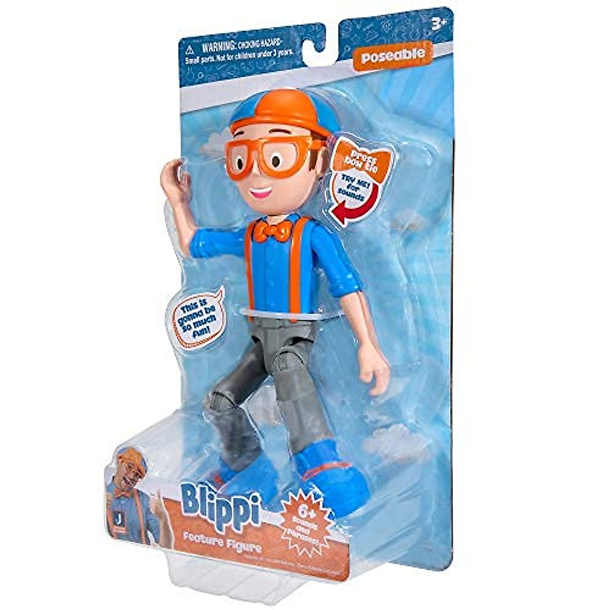 Blippi Talking Figure, 9-inch Articulated Toy with 8 Sounds and Phrases, Poseable Figure Inspired by Popular YouTube Edutainer