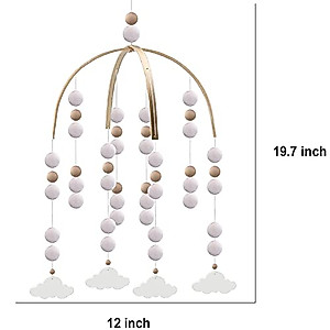 Boho Baby Mobile Neutral Baby Crib Mobile Nursery Cot Mobile Handmade Felt Ball Crib Mobile Pom Pom Mobile Ceiling Mobile Kids Room Nursery Decor（White-Clouds）