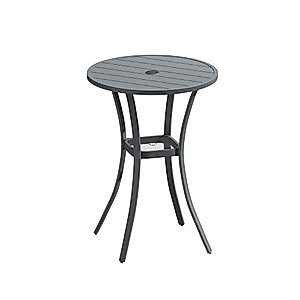 VICLLAX 28" Round Outdoor Bar Table, Bar Height Outdoor Table for Balcony, Patio Round Tall Table with Adjustable Umbrella Hole, Grey