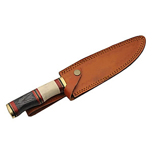 SZCO Supplies 203456 Bone and Wood Handled Outdoor Hunting Knife with Leather Sheath, 11.5" Length