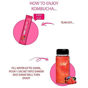 Garden Kombucha Tea, Powder 5g x 20 Sachets (100g/3.52oz) Probiotics, Prebiotics, Sugar Free, Diet Tea, Healthy Drink with Bottle (FREE BOTTLE SHAKER) (SevenBerry)