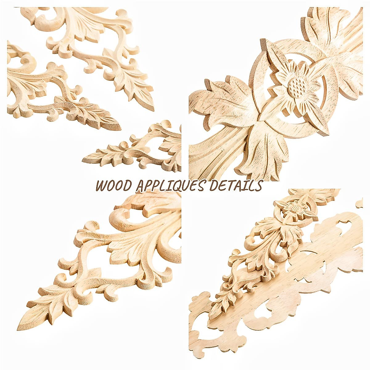 MUXSAM 4Pcs Long Wood-Carved Onlays Appliques for Furniture, Unpainted Wooden Carving Decals for Wall Cupboard Mirror Mantel Door Bed Cabinet Ceiling Dresser Refurbish Project(33x6cm/12.99"x2.36")