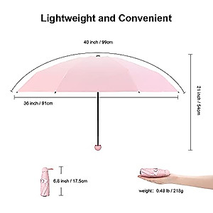 TIME LOVER Compact Travel Sun & Rain Umbrella Windproof Portable Mini Folding Umbrella for Girls Women (Pink)