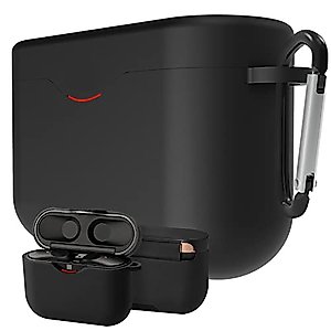 Geekria Silicone Case Cover Compatible with Sony WF-1000XM3 True Wireless Earbuds, Earphones Skin Cover, Protective Carrying Case with Keychain Hook, Charging Port Accessible (Black)