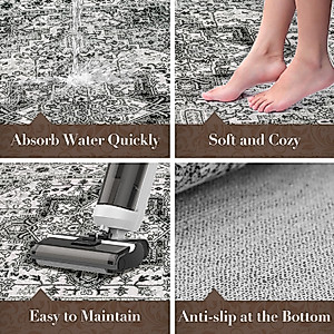 VFROO Area Rug 5x7 Living Room Rug Grey Vintage Washable Rug,Soft Non Slip Rug Low Pile Boho Printed Carpet, Retro Rug for Bedroom Dining Room Indoor