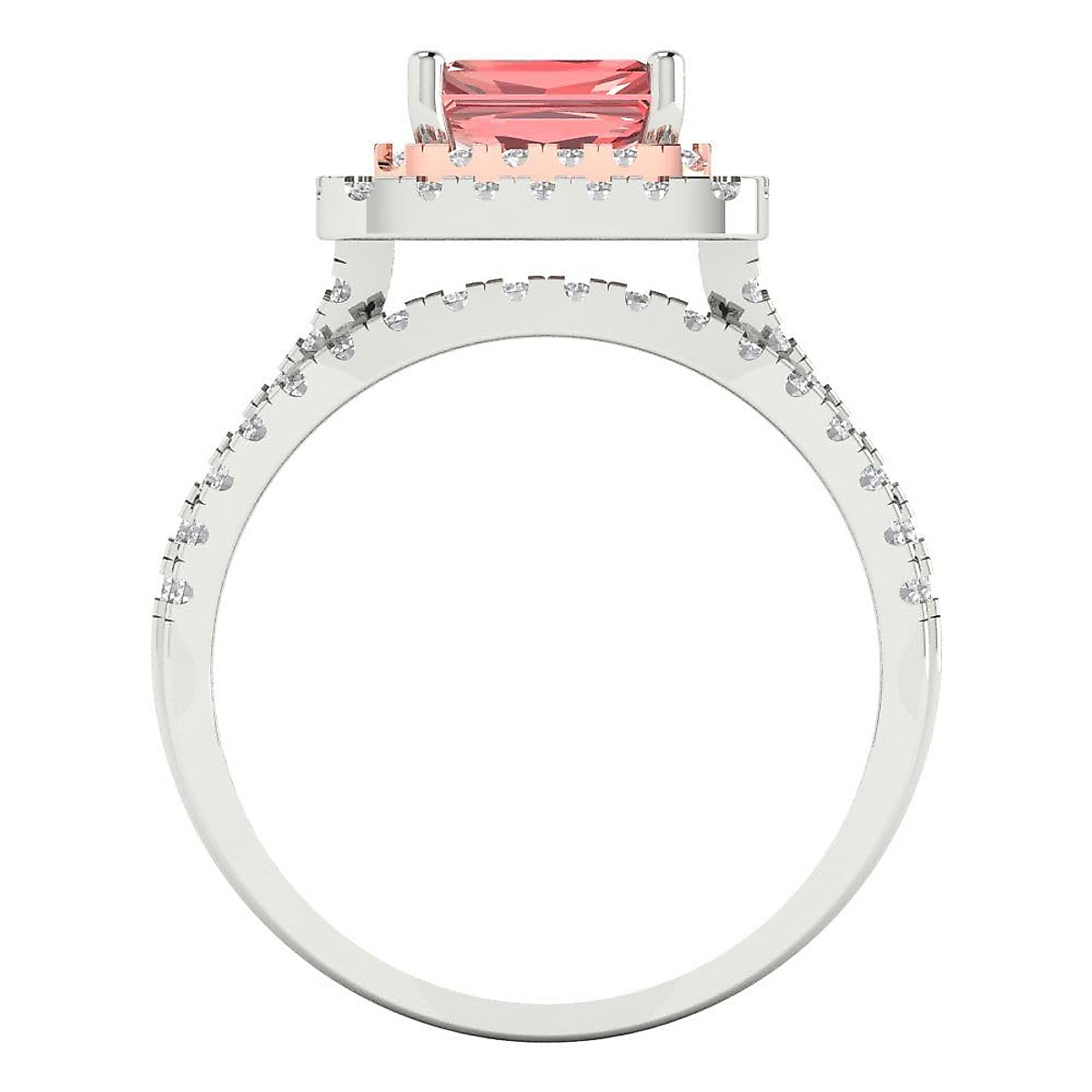 Clara Pucci 3.05ct Emerald Round Cut Laser Engraving Halo Split Shank Garnet Designer Statement Ring Band Set 18K 2 tone Gold Size 10.75