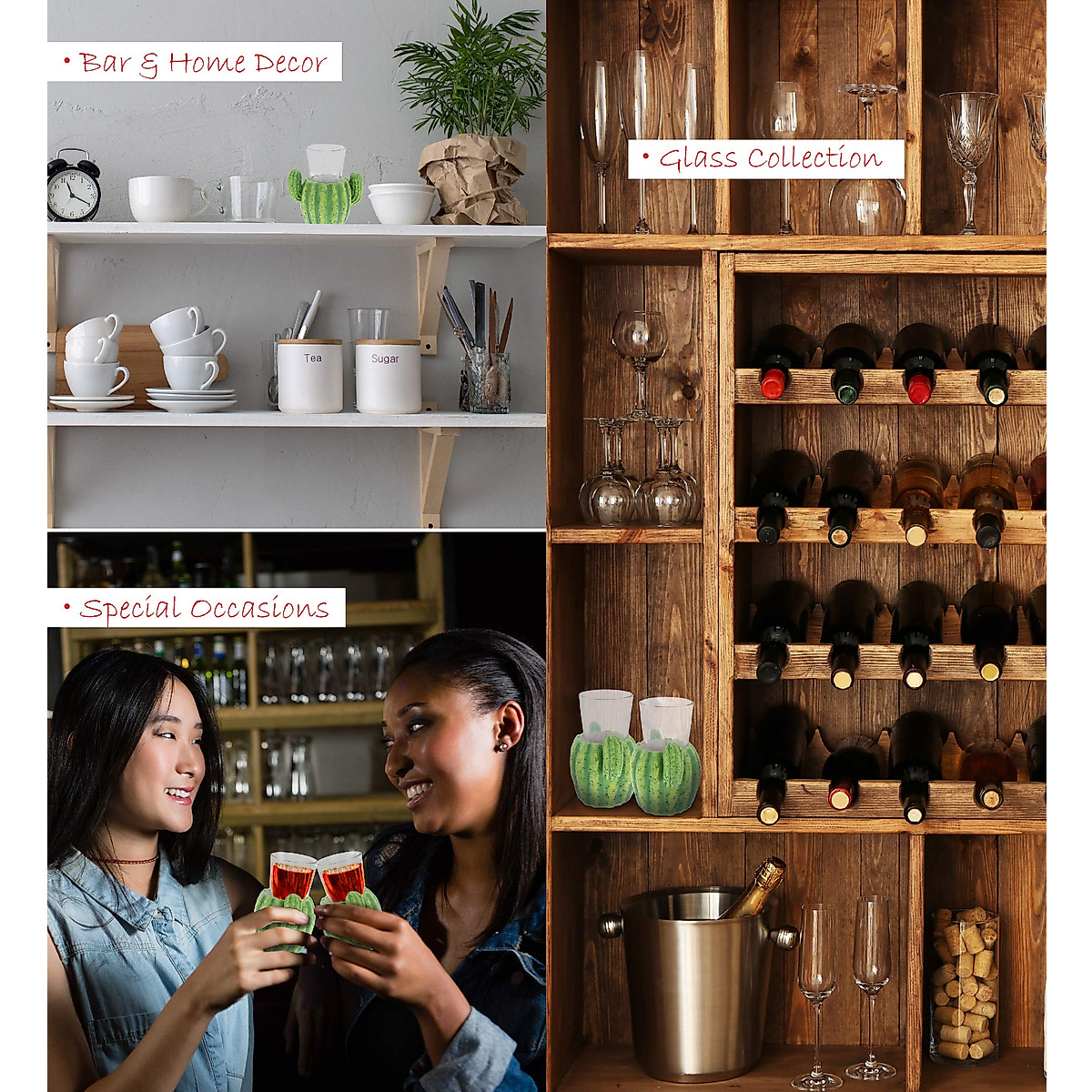 CoTa Global Green Cactus Plant Shaped Shot Glass Cool & Funny Whiskey Tequila & Alcohol Drinking Glass For Shots, Decor Shot Glasses 3.75" x 4" 1.5 Oz