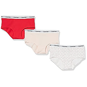Calvin Klein Girls' Modern Cotton Hipster Underwear, Dystral Pink/CK Toss/Red, M