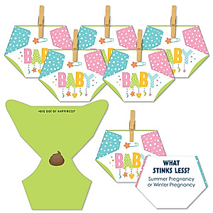 Big Dot of Happiness Colorful Baby Shower - Baby Shower Conversation Starter - 2-in-1 Dirty Diaper Game - Set of 24