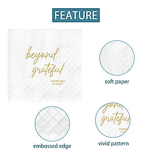 Thank You Napkins, Beyond Grateful Napkins for Party Supplies Decorations Favors Gifts, Bridal Shower Thank You Napkins for Cake Dessert Berverage Table Decorations (4.5 x 4.5 In, 50Pcs)