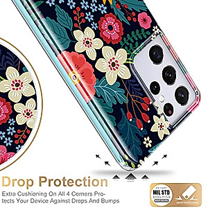 Esdot for Samsung Galaxy S21 Ultra Case,Military Grade Passing 21ft Drop Test,Rugged Cover with Fashionable Designs for Women Girls,Protective Phone Case for Galaxy S21 Ultra 6.8" Blooming Flowers