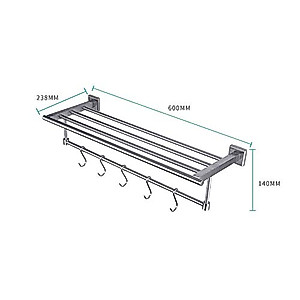 Towel Rack 304 Stainless Steel Bath Towel Rack Simple with Hook Kitchen Bathroom Rack Silver 23.8X60X14cm