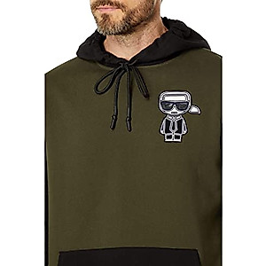 Karl Lagerfeld Paris Men's Soft Color Block Hoodie, Olive/Black, Large