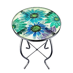 VCUTEKA Patio Side Table Outdoor Coffee Table Mosaic Accent Table Round Small End Table Bistro for Living Room Porch Balcony Backyard Garden Sunflower