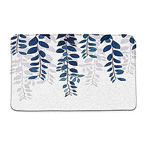 Blue Eucalyptus Bath Mat Watercolor Floral Leaves Vines Botanical Leaf Branch Boho Sage Plant Natural Country Nature Style Bathroom Mat Microfiber Memory Foam Bath Decor Rugs18 x30