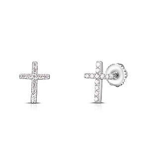 NATALIA DRAKE Tiny Cross Screw Back 1/10 Cttw Diamond Stud Earrings for Women in Rhodium Plated 925 Sterling Silver Cartilage Earring for Second Hole Piercing