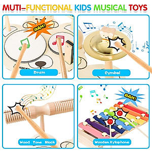 Toddler Musical Instruments Set, 9 in 1 Wooden Percussion Instruments for Toddlers, Montessori Musical Instruments for Boys Girls Early Learning