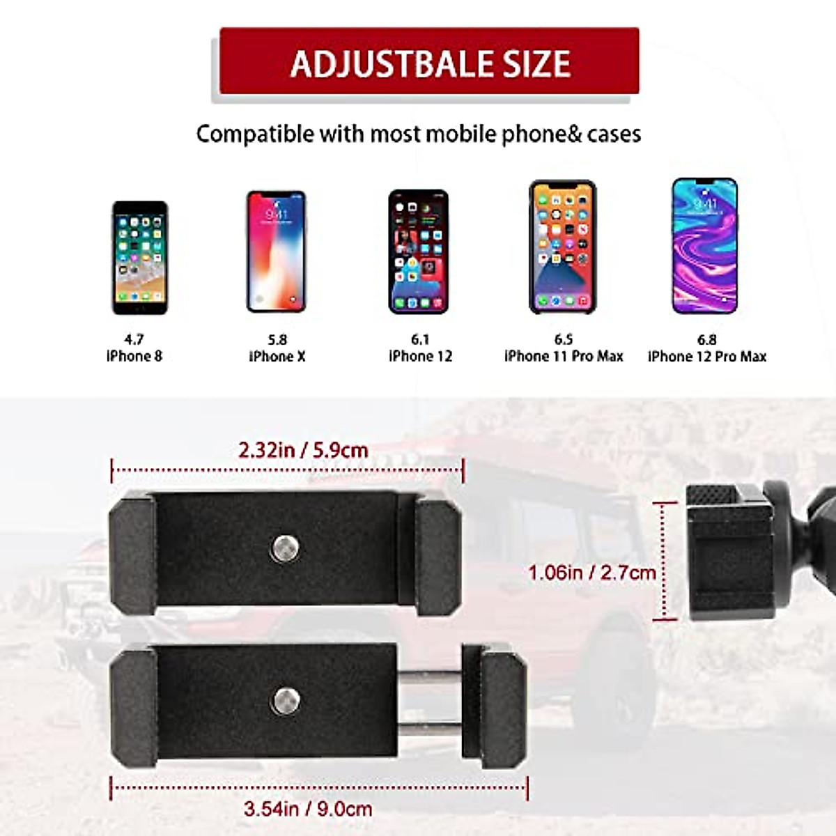 OMU Bronco Phone Mount,2 Stage Ball -Socket Design, All-Metal Structure,360° Adjustment Dashboard Cell Phone Mount Suitable for Ford Bronco 2021+ for All Smartphones(Non-Destructive Installation)